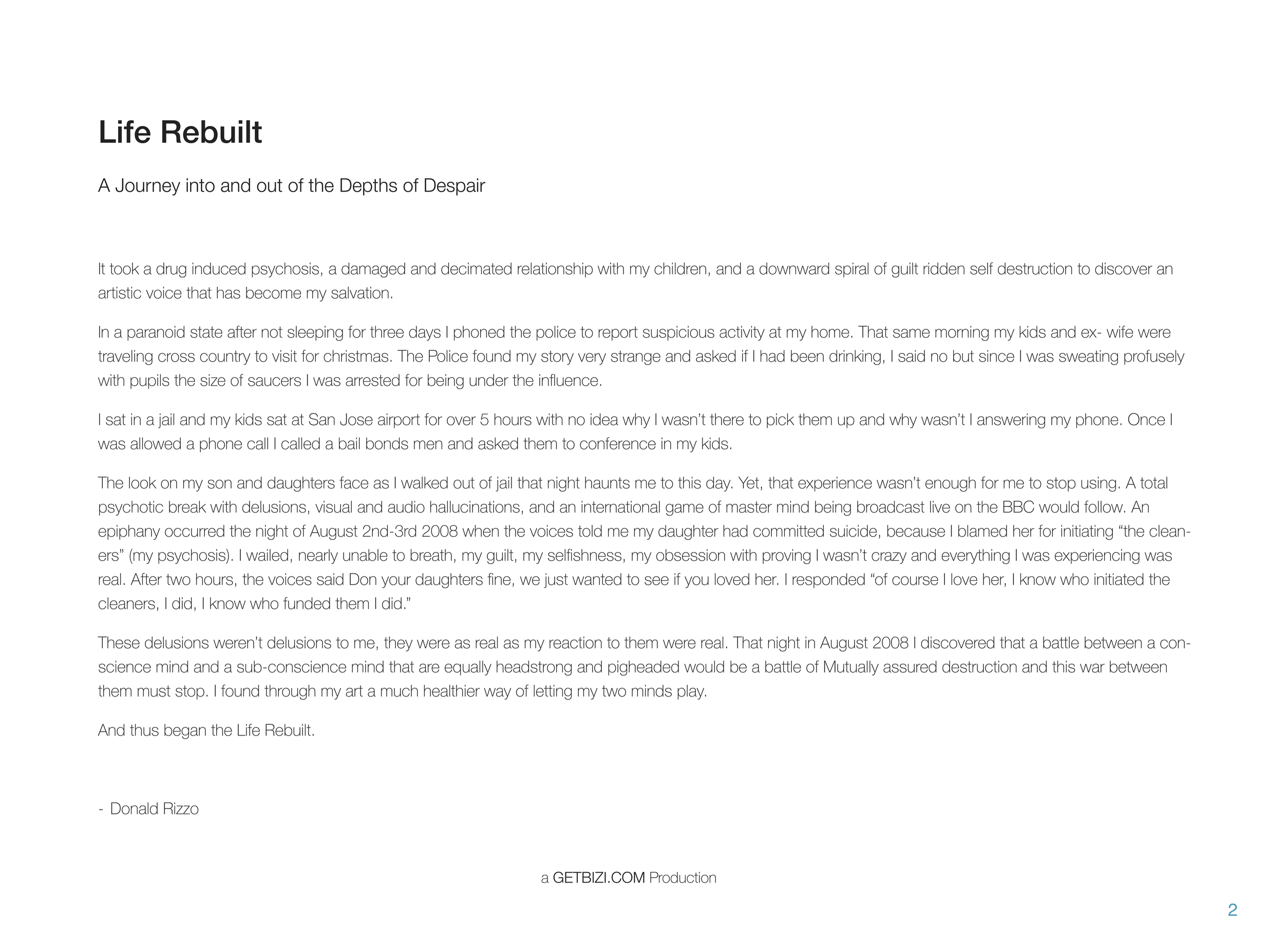 Life Rebuilt an ebook on | The Art of Donald-Rizzo